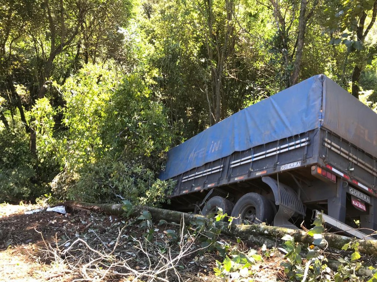 Motorista e passageira ficam feridos após caminhão sair da pista e