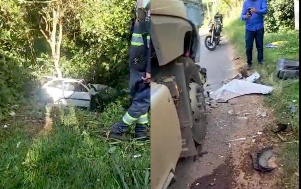 Seis pessoas ficam feridas após carro bater de frente carreta e