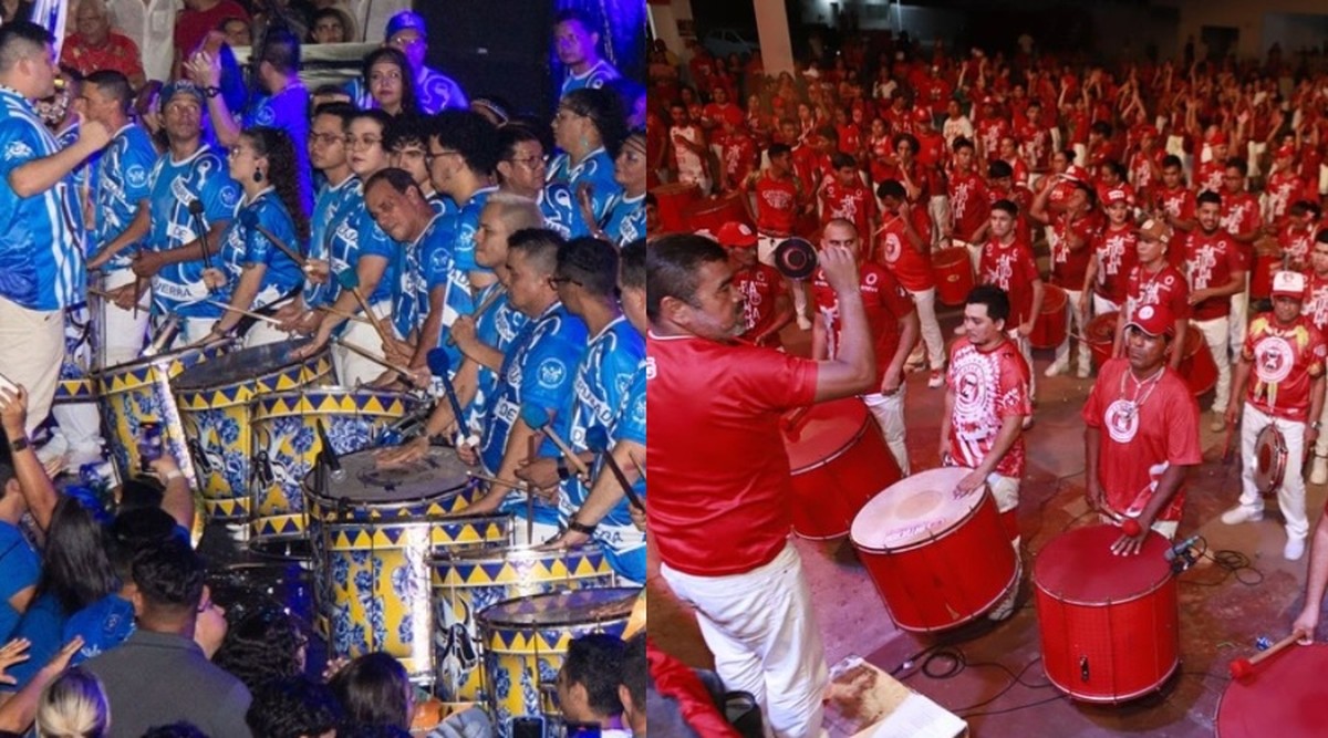 Item 3: Marujada de Guerra do Caprichoso e Batucada do Garantido fazem o som que dá vida ao ...