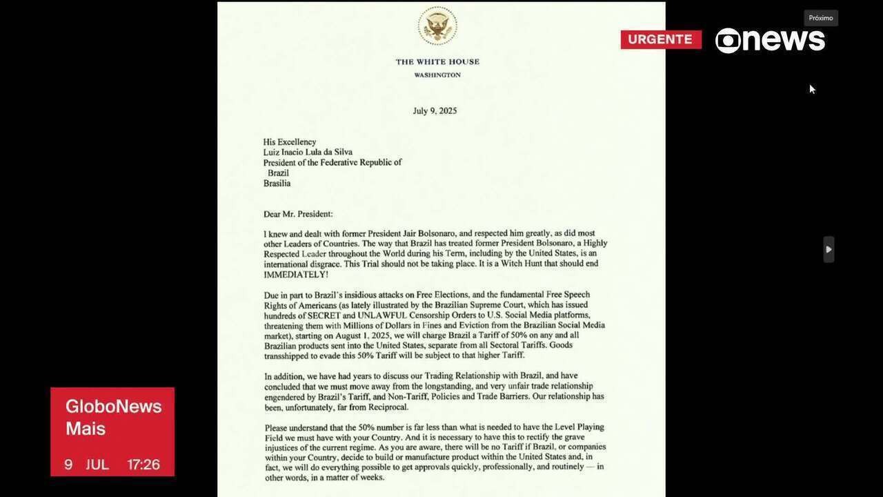 Leia íntegra de carta de Trump para tarifa de 50% ao Brasil | G1