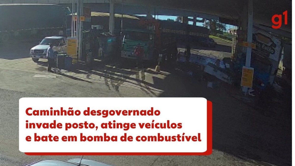 VÍDEO: Câmera registra momento em que caminhão desgovernado invade posto, atinge veículos e bate ...