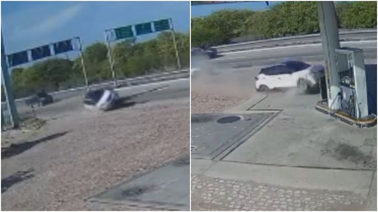 VÍDEO: motorista perde o controle, sai da pista e bate em pilastra de posto no Ceará | Ceará | G1