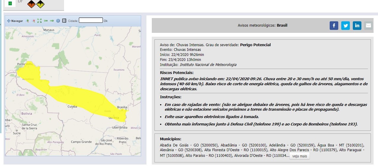 Inmet e Defesa Civil emitem alerta de chuvas intensa no DF; veja ...
