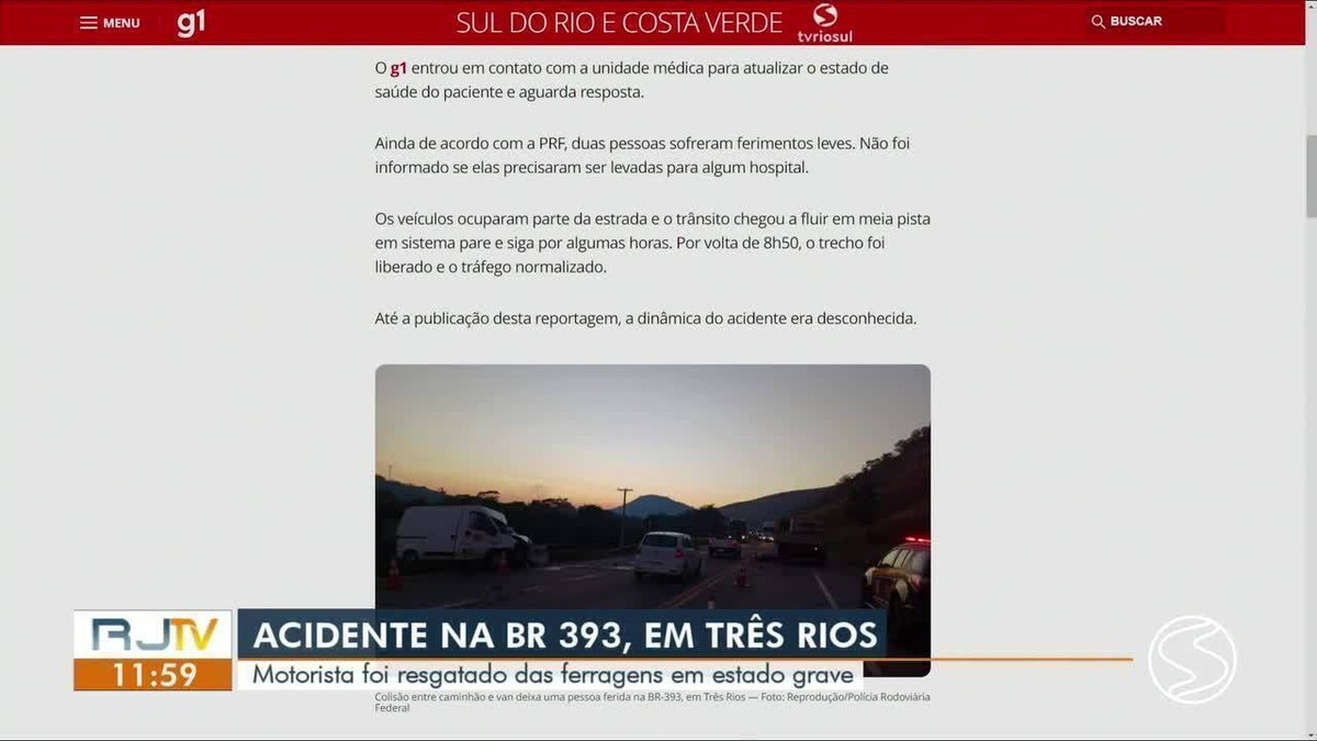 Homem fica preso às ferragens em acidente entre van e caminhão na BR-393, em Três Rios | Sul do ...