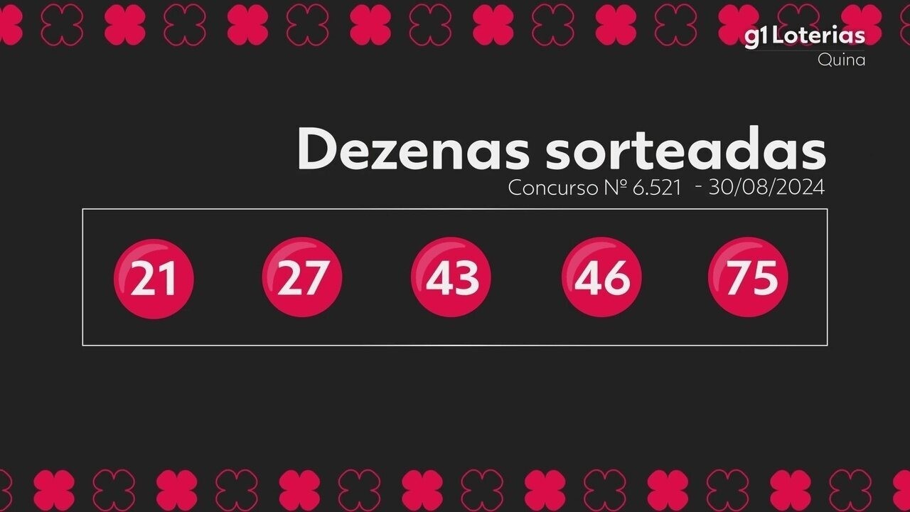 Resultado da Quina, concurso 6521 | G1