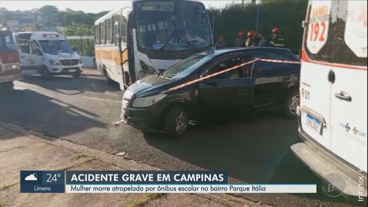Mulher morre atropelada por ônibus escolar em Campinas; suspeita é de falha mecânica | Campinas ...