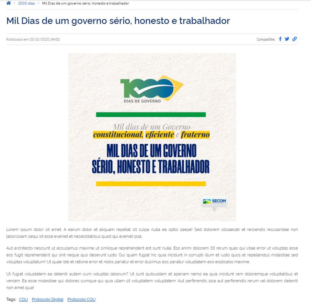 'Lorem ipsum': governo Bolsonaro faz post sem conteúdo sobre mil dias ...