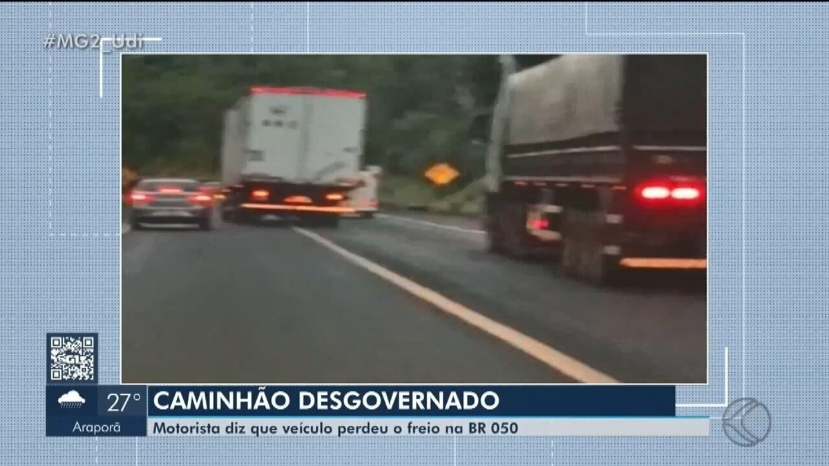 Caminhão perde freios e desvia de veículos em descida na BR-050, próximo a Uberlândia; veja ...