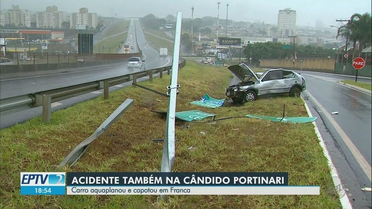 Motorista fica ferido após carro aquaplanar e capotar na Rodovia Candido Portinari em Franca, SP ...