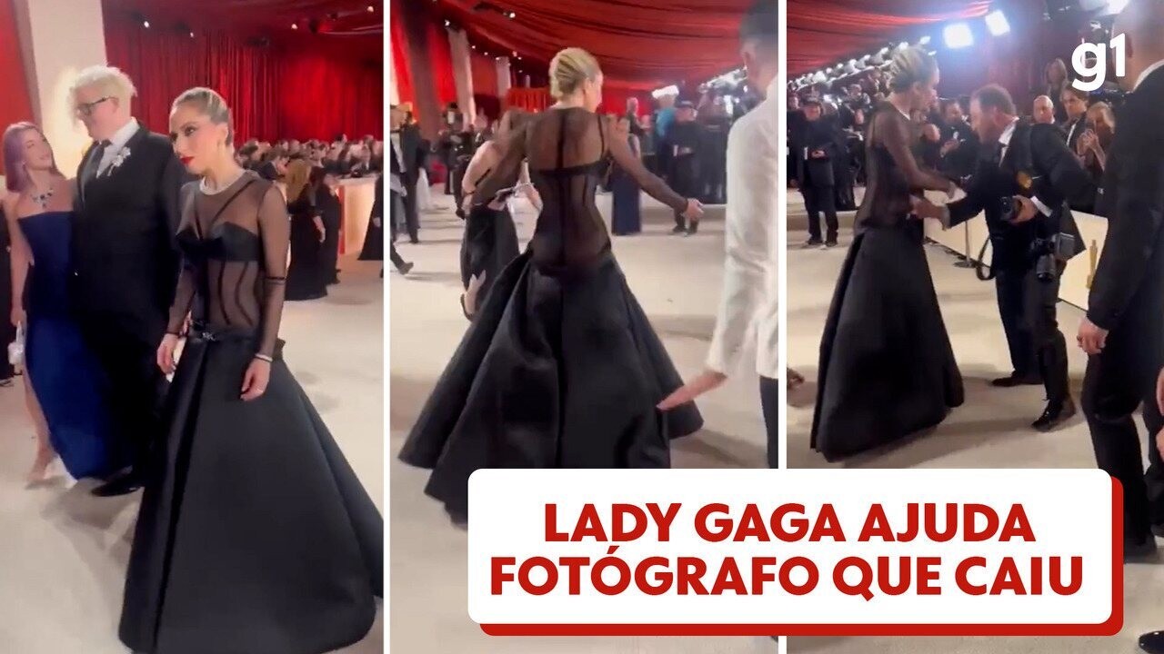 Fotógrafo cai atrás de Lady Gaga no tapete do Oscar e cantora o ajuda a ...