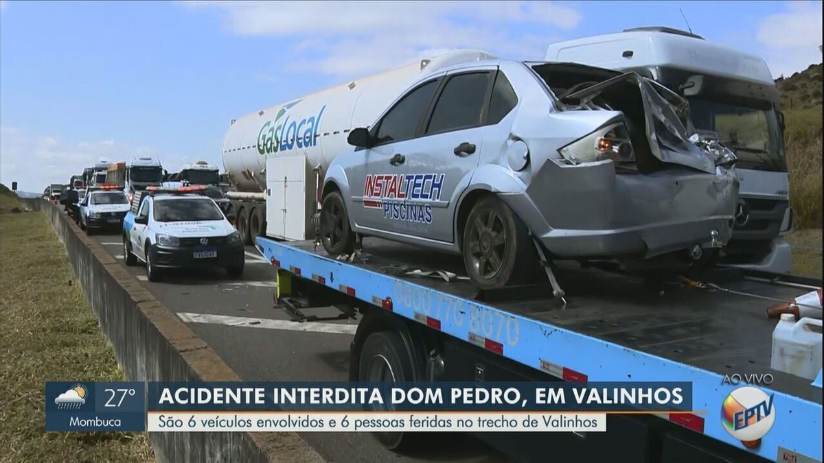 Engavetamento entre dois caminhões e quatro carros deixa seis feridos na Rodovia D. Pedro, em ...