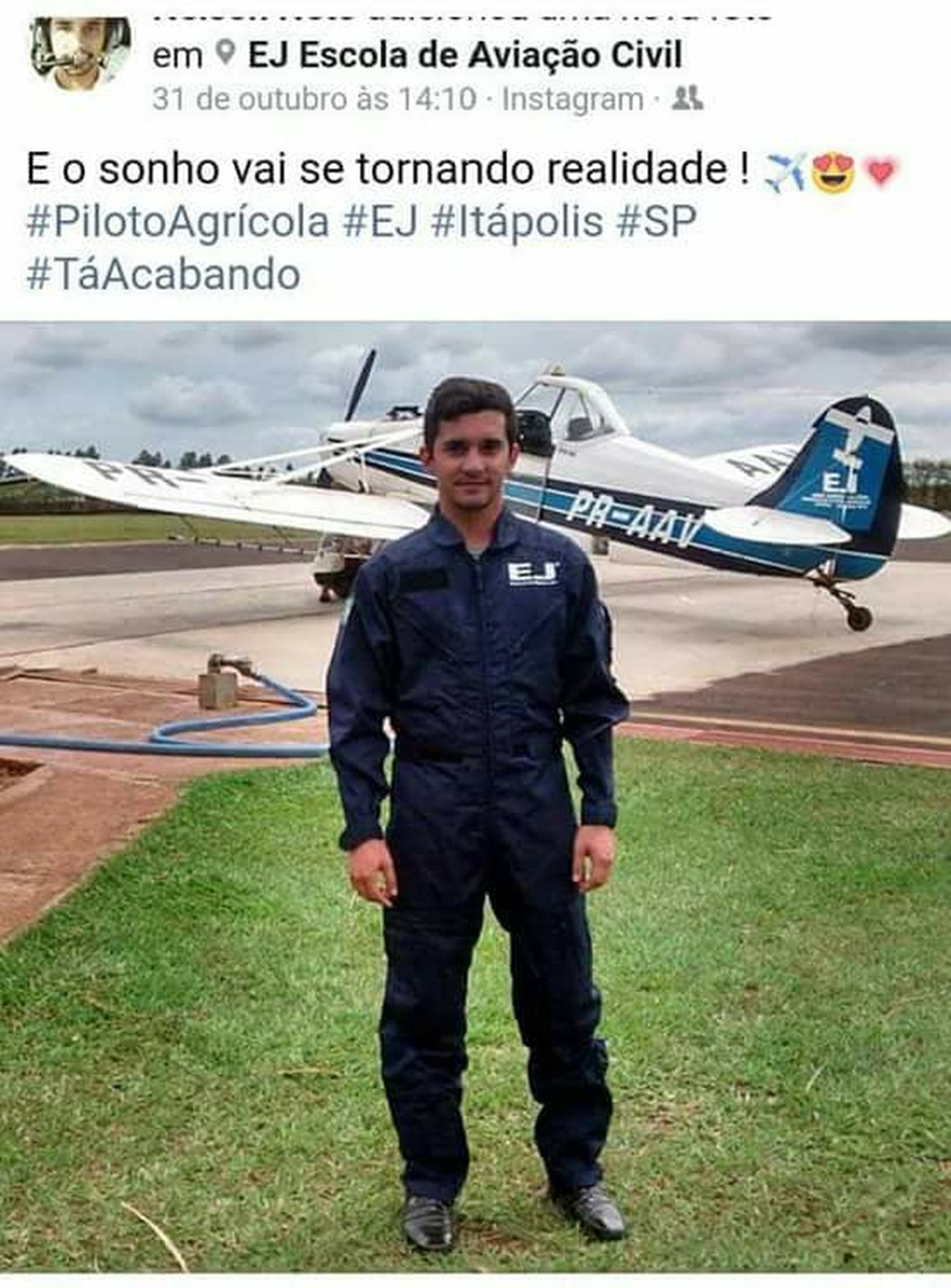 Piloto morto em queda de avião em SP é neto de prefeito do Tocantins ...