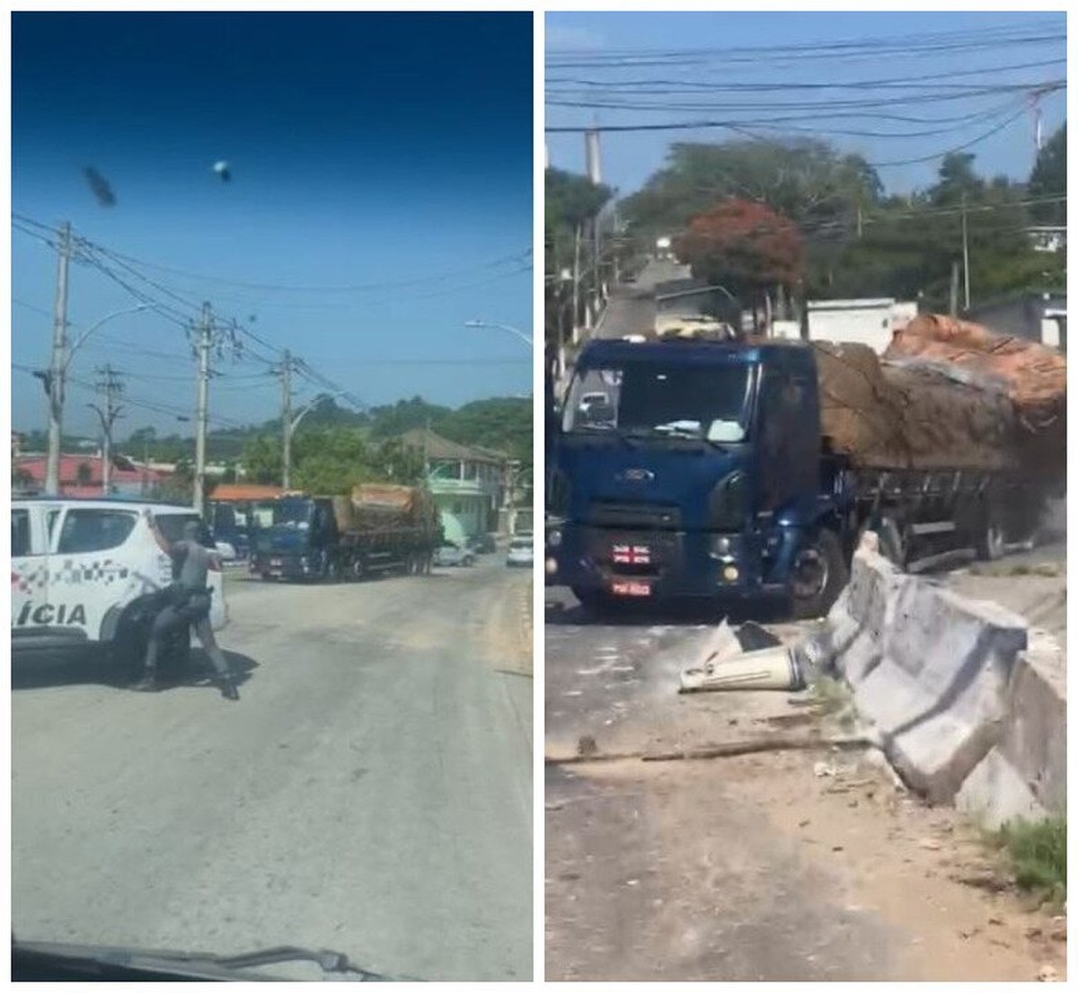 Vídeo: ladrão pula de caminhão em movimento ao ver PM e veículo desce rua desgovernado em Embu ...