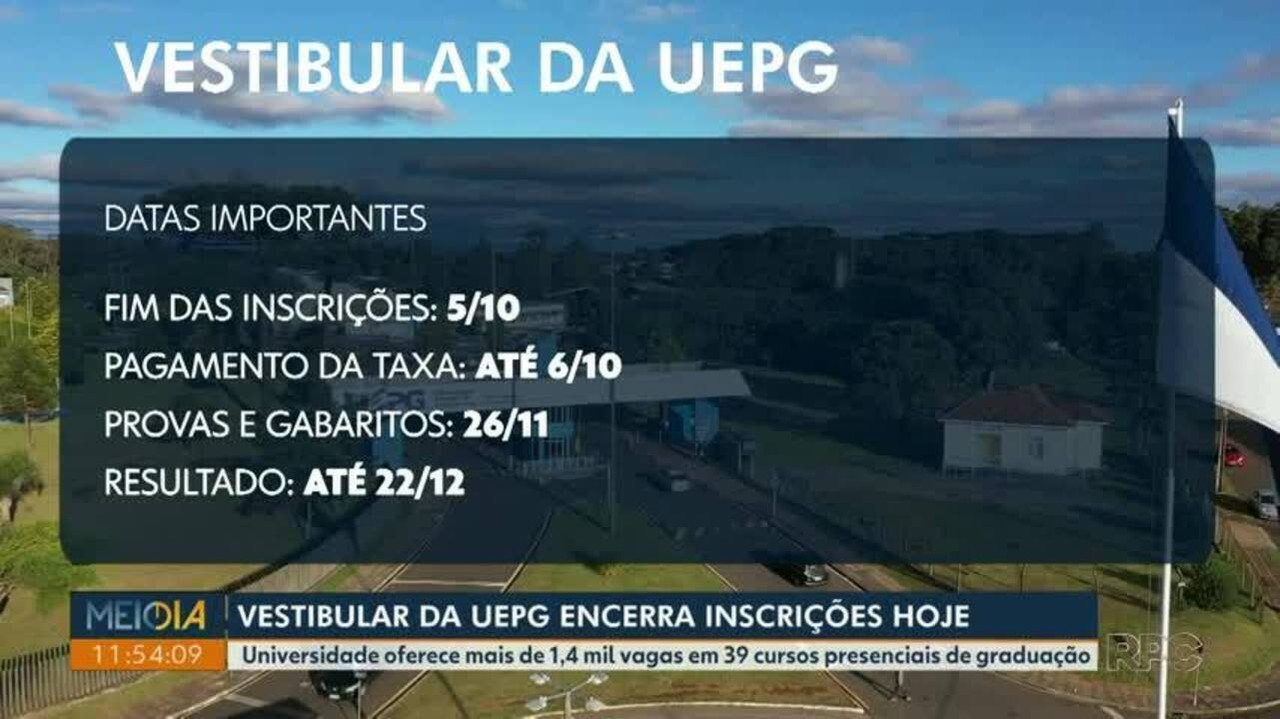 Inscrições para Vestibular 2024 da UEPG encerram nesta quinta-feira (5 ...