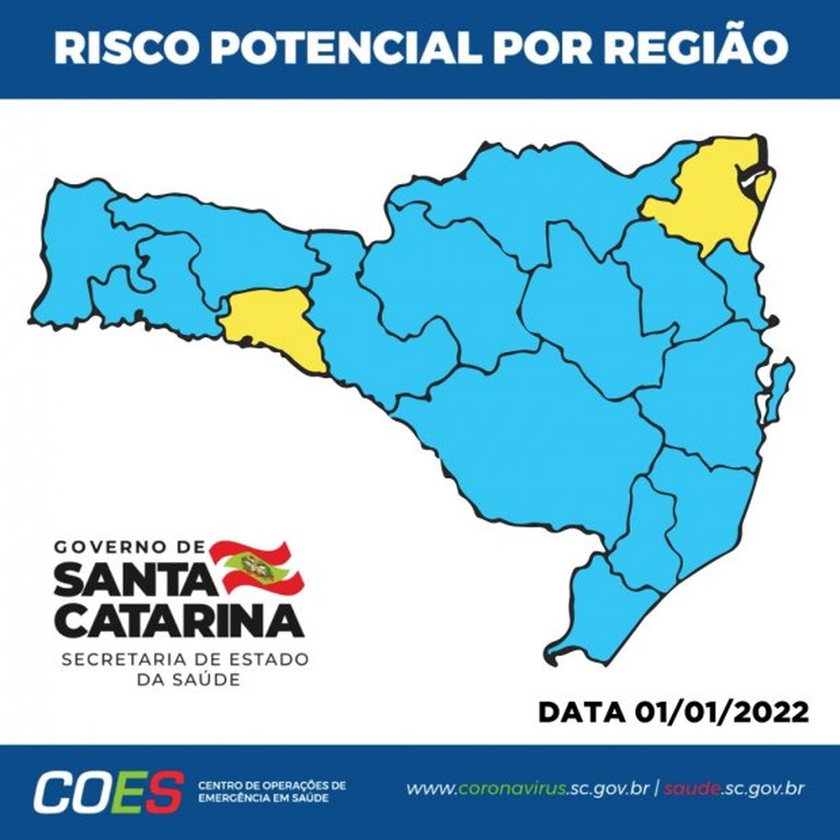 Mapa de risco da Covid em SC mostra 2 regiões em nível alto e 15 em ...