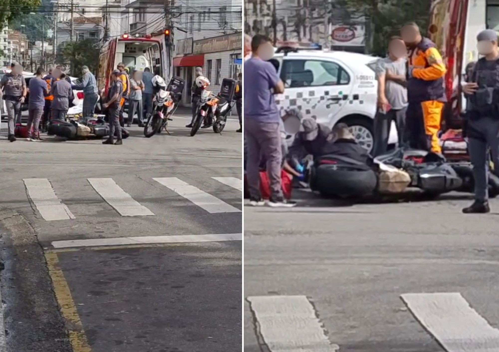 PM de folga fratura perna após colisão entre moto e caminhão em Santos, SP