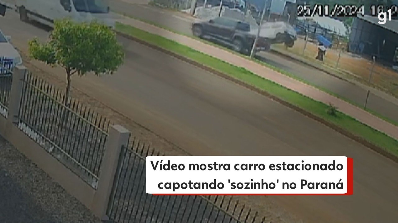 Vídeo mostra carro estacionado capotando 'sozinho' no Paraná; entenda | G1