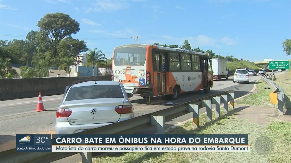 Batida entre carro e ônibus mata motorista e deixa passageiro ferido na Rodovia Santos Dumont ...