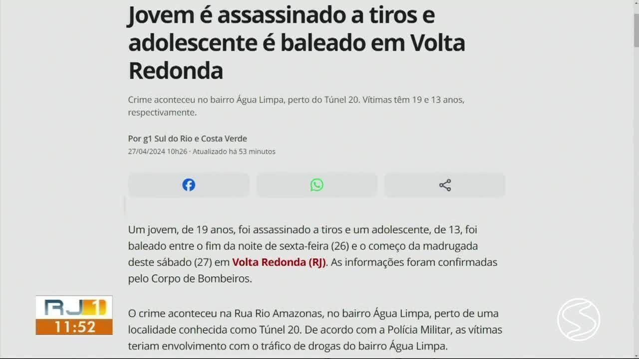 Jovem é assassinado a tiros e adolescente é baleado em Volta Redonda | Sul do Rio e Costa Verde | G1