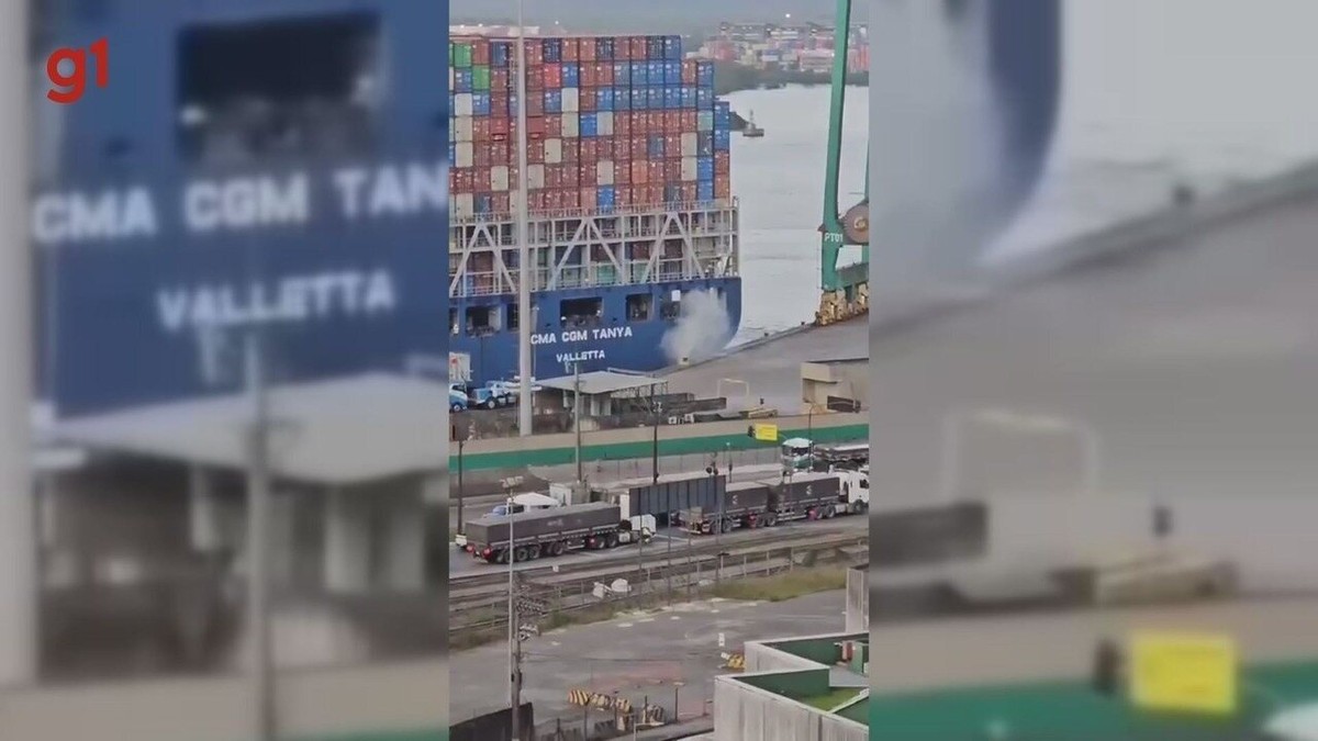 Navio cargueiro faz manobra 'girando' e bate em cais no Porto de Santos; VÍDEO | Porto Mar | G1