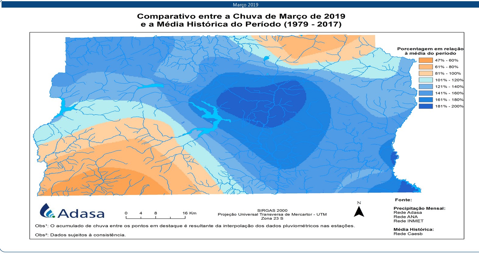DF ganha mapa que mostra distribuição de chuvas sobre regiões; confira