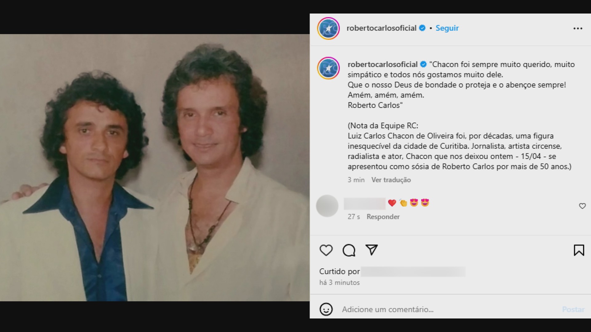 Roberto Carlos lamenta morte de Chacon, sósia do cantor por mais de 50 ...