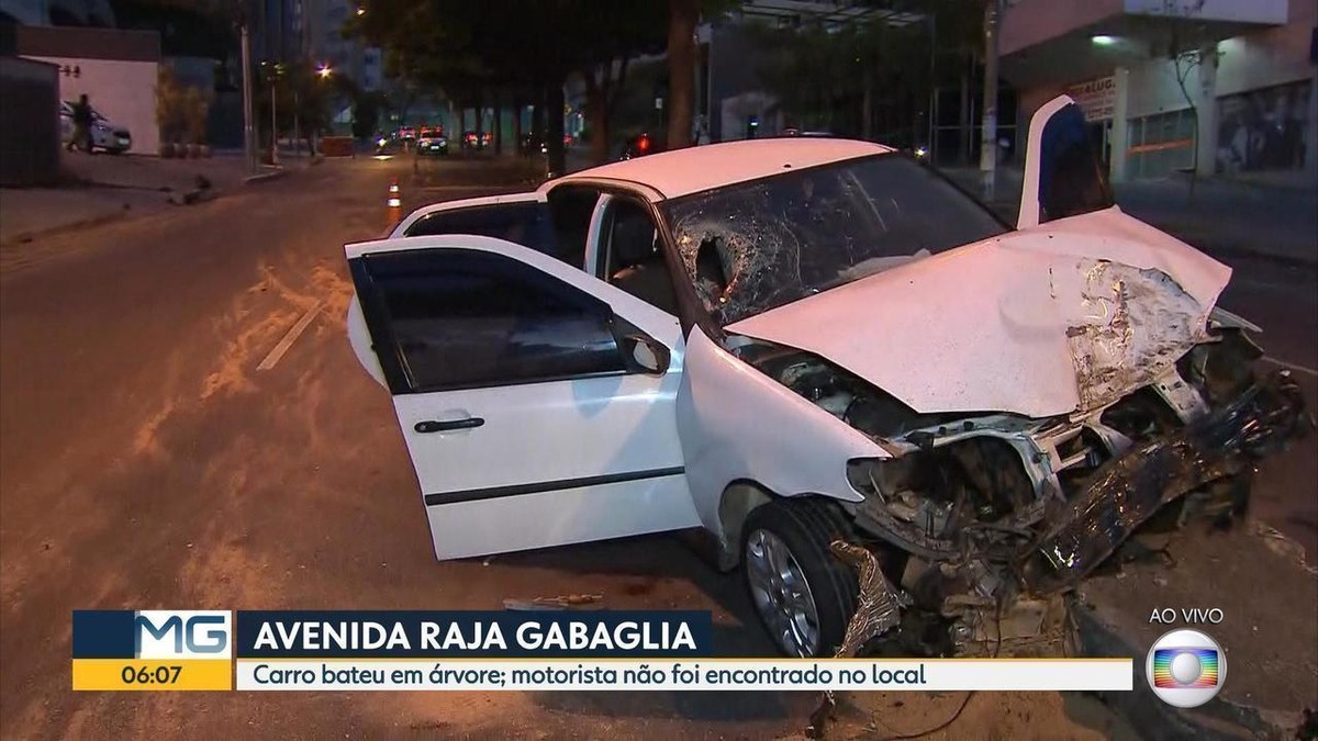 Carro bate em árvore na Avenida Raja Gabaglia, em Belo Horizonte ...