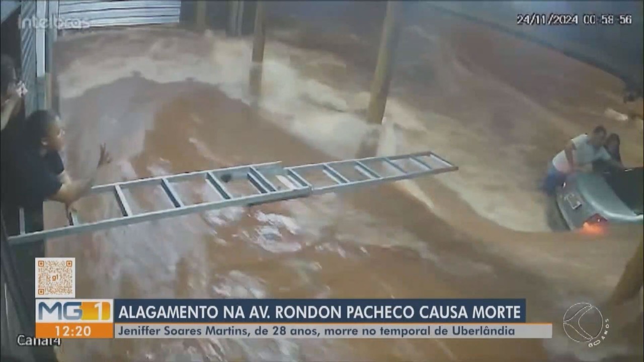 Vídeo mostra casal na enxurrada