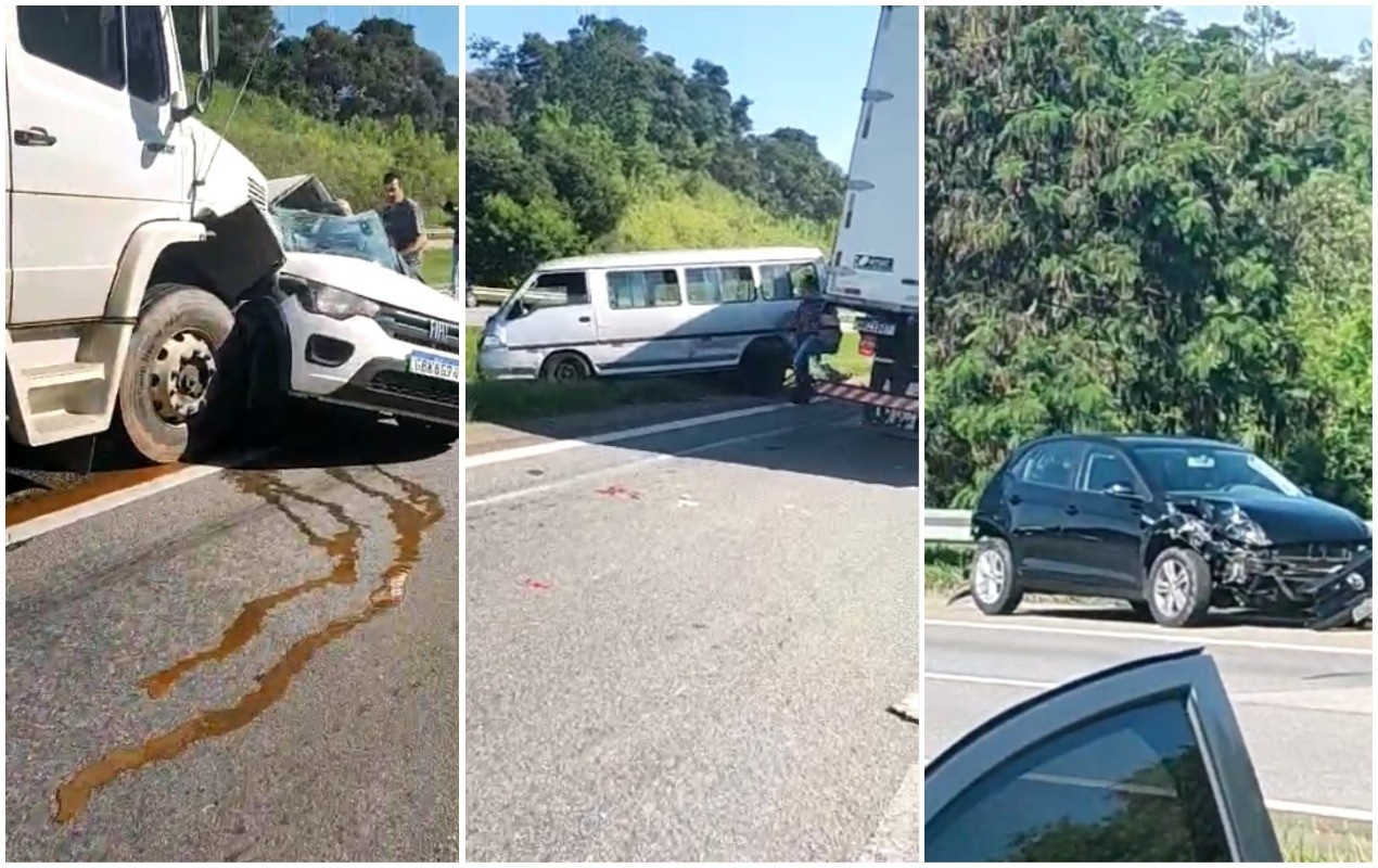 Engavetamento entre cinco veículos deixa ferido e provoca congestionamento em rodovia | Sorocaba ...