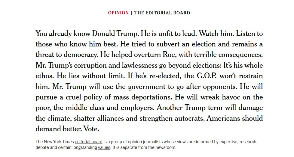 ‘Vote para acabar com a era Trump’: ‘The New York Times’ publica novo ...
