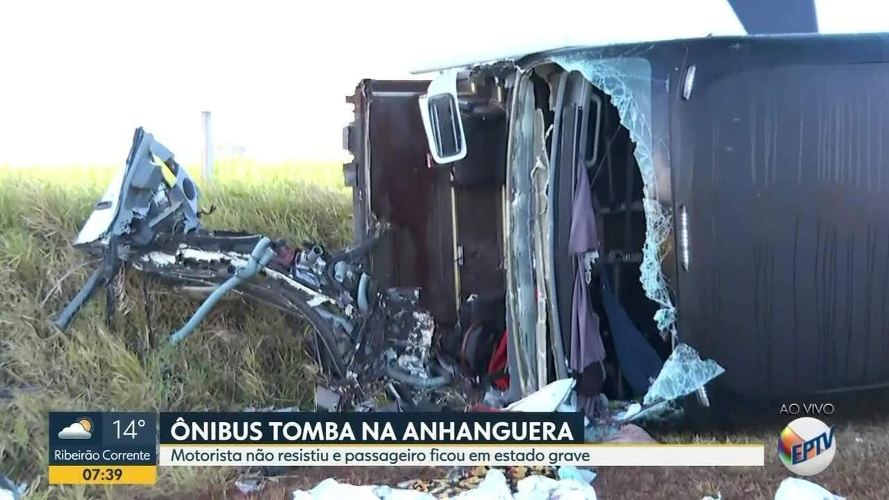 Motorista morre e passageiros ficam feridos em acidente com ônibus de excursão na Anhanguera