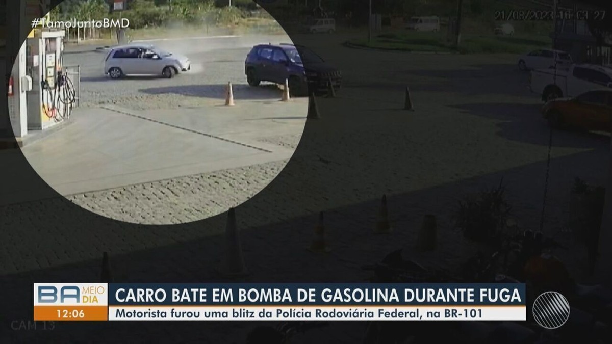 Motorista foge de blitz, invade posto de gasolina e bate carro em bomba de combustível na BA ...