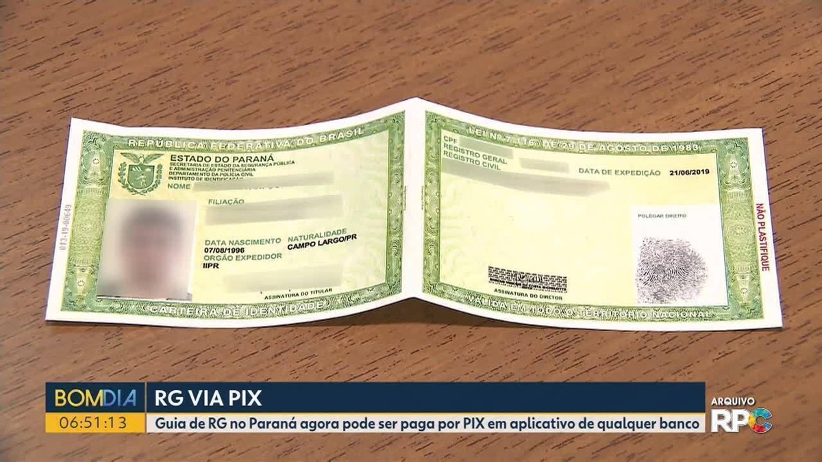 Taxa para emissão da 2ª via do RG pode ser paga por Pix, no Paraná ...