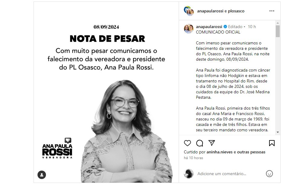 Ana Paula Rossi, vereadora de Osasco, morre em SP aos 55 anos | G1