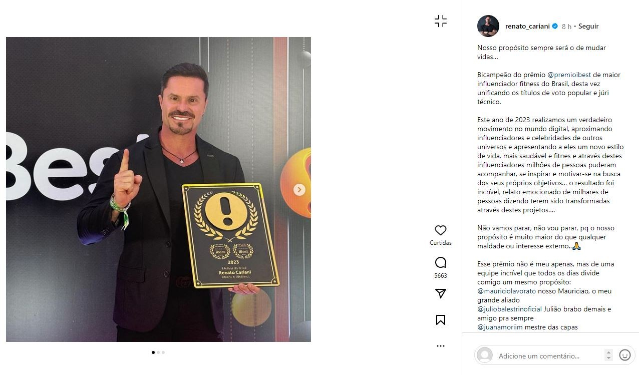 'Não vai tirar a minha alegria', diz Renato Cariani sobre inquérito da ...