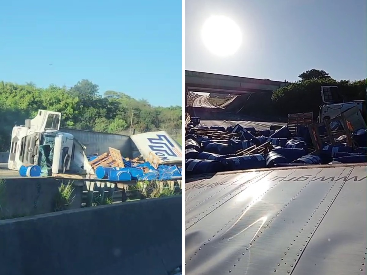 Tombamento de caminhão com silicone interdita totalmente a SP-101 em ...