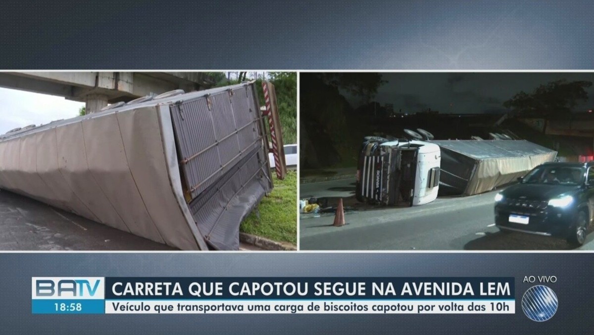 Motorista de carreta perde controle e tomba em uma das principais avenidas de Salvador | Bahia | G1