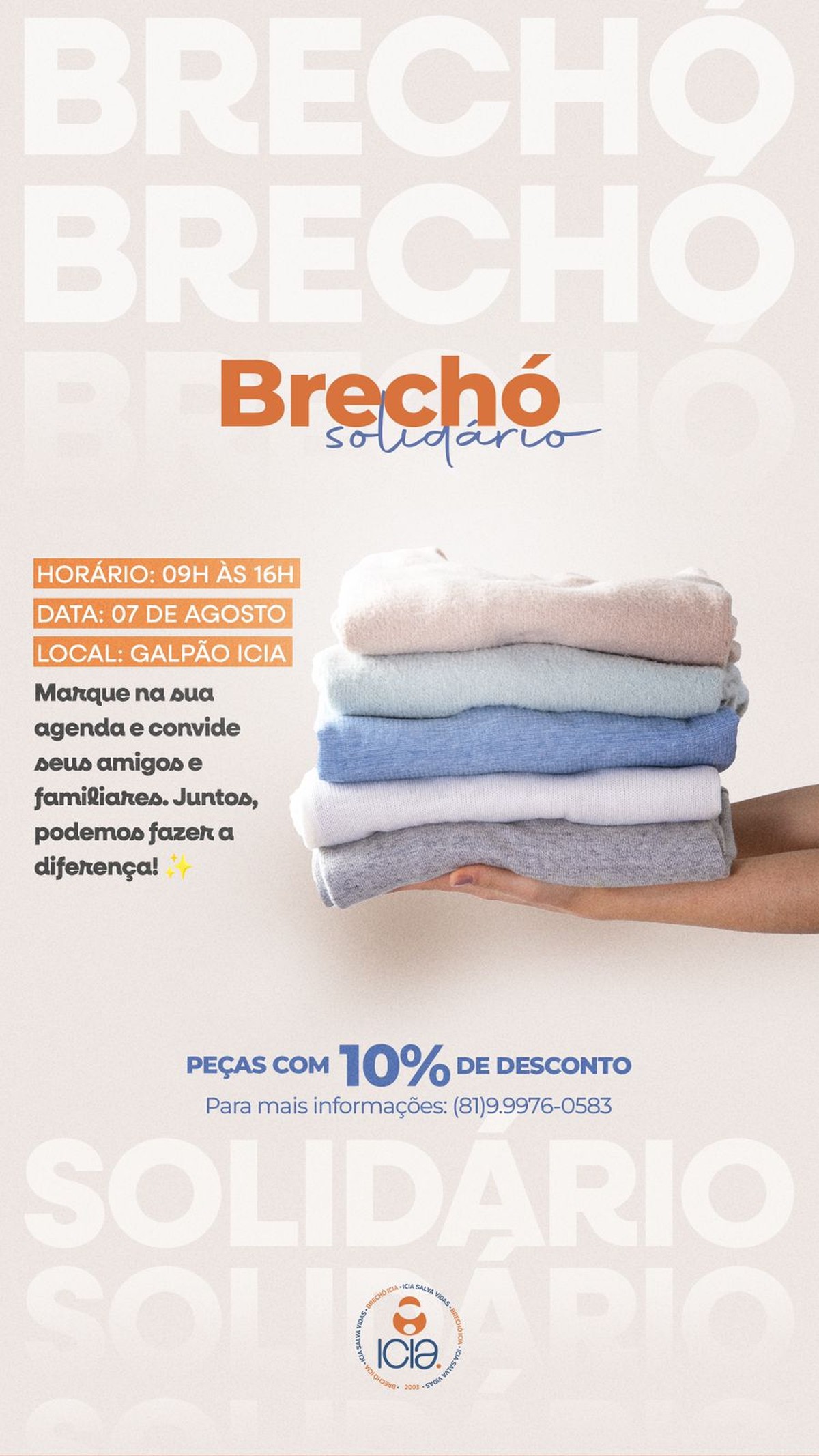 ICIA realiza Brechó Solidário em Caruaru; saiba como participar ...