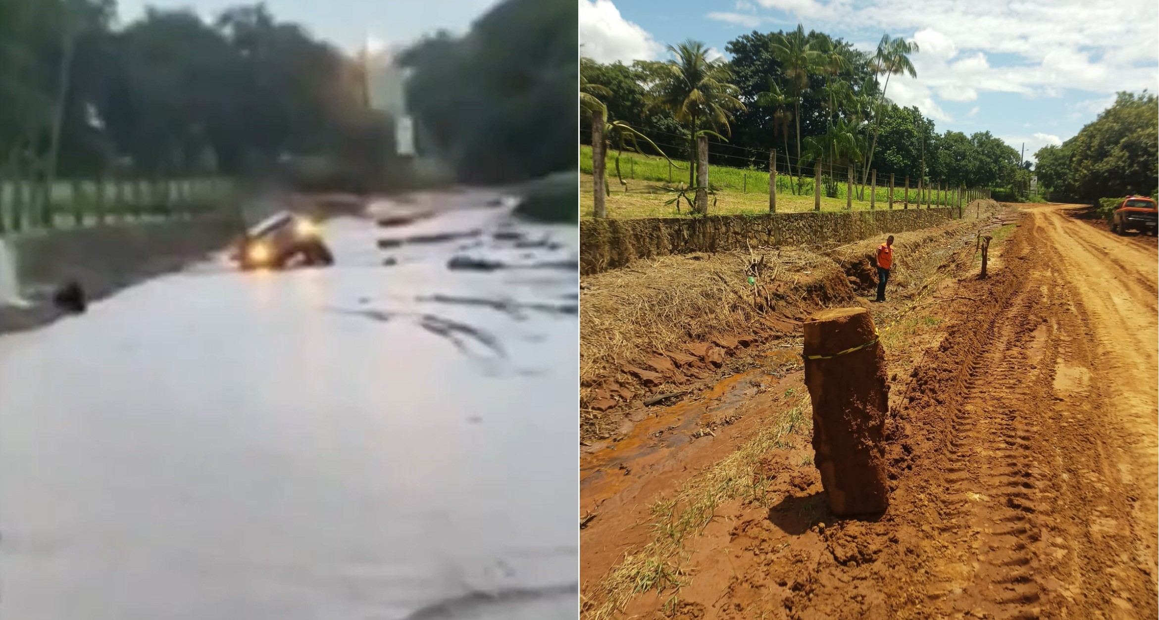 Motorista tenta passar por área inundada, cai em valeta e fica com ...