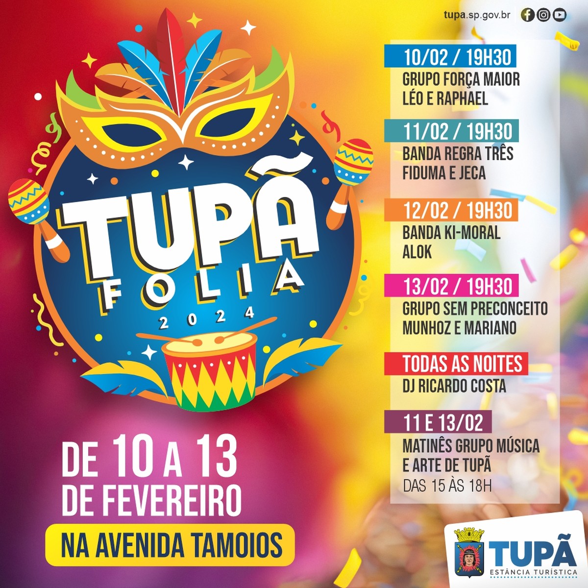 Tupã Folia 2024 tem grade de shows com grandes nomes da música ...