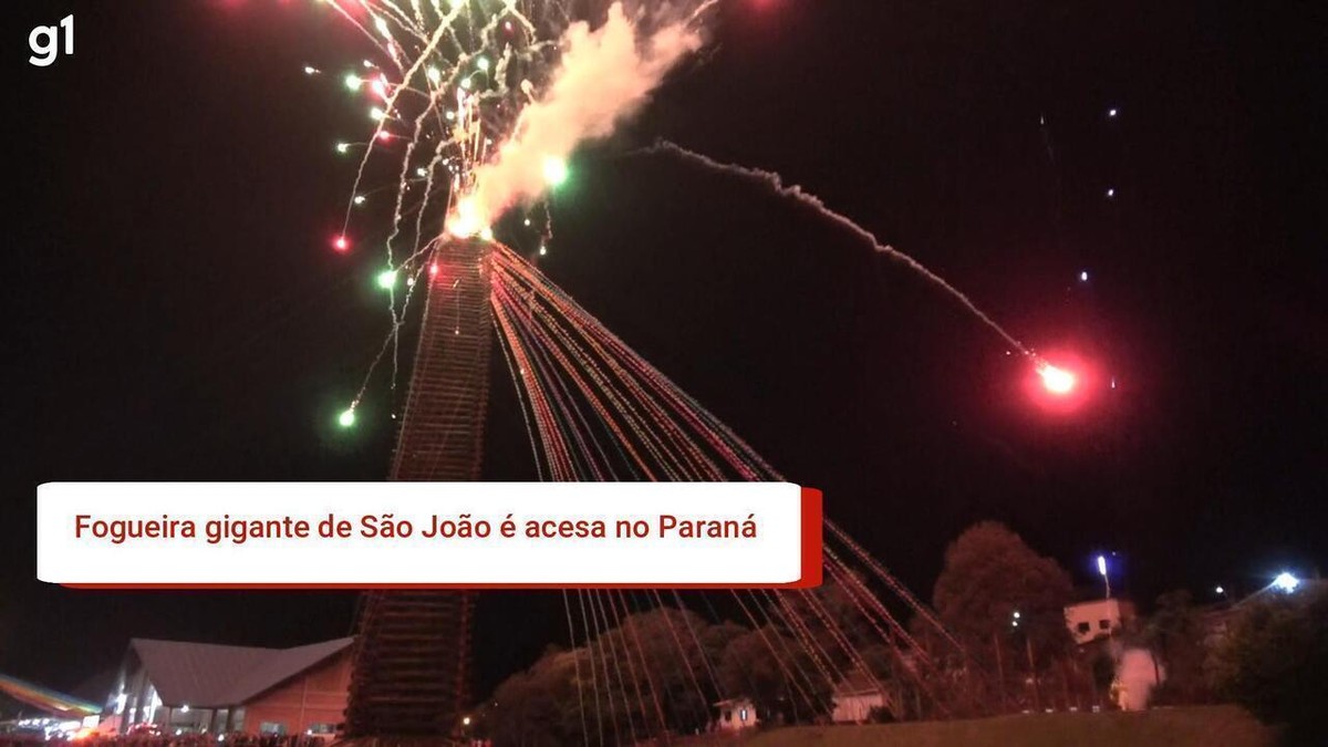 Fogueira de 53 metros de altura é acesa em festa junina em São João ...