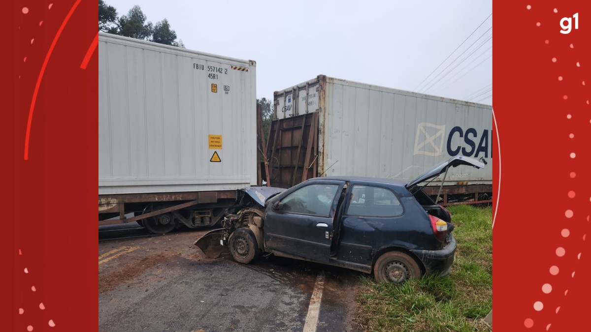 Três homens ficam feridos após carro ser atingido por trem ao tentar atravessar ferrovia em ...