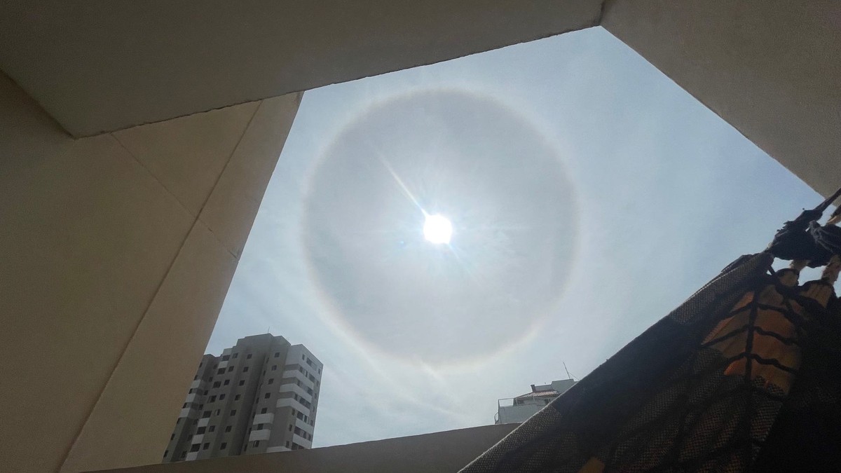 Halo solar forma arco-íris em torno do sol em Taubaté; entenda o ...