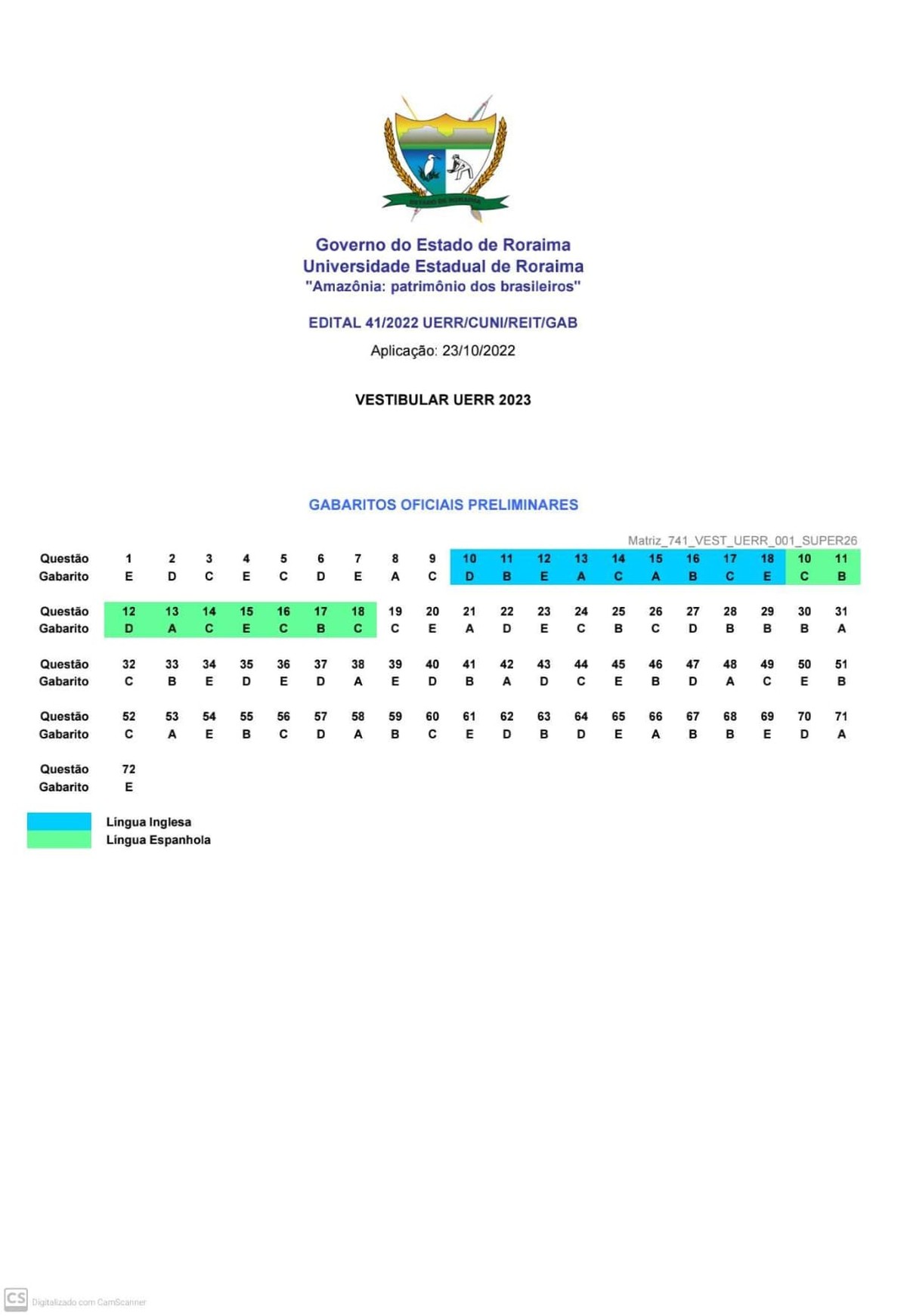 UERR divulga gabarito preliminar do Vestibular 2023 | Roraima | G1