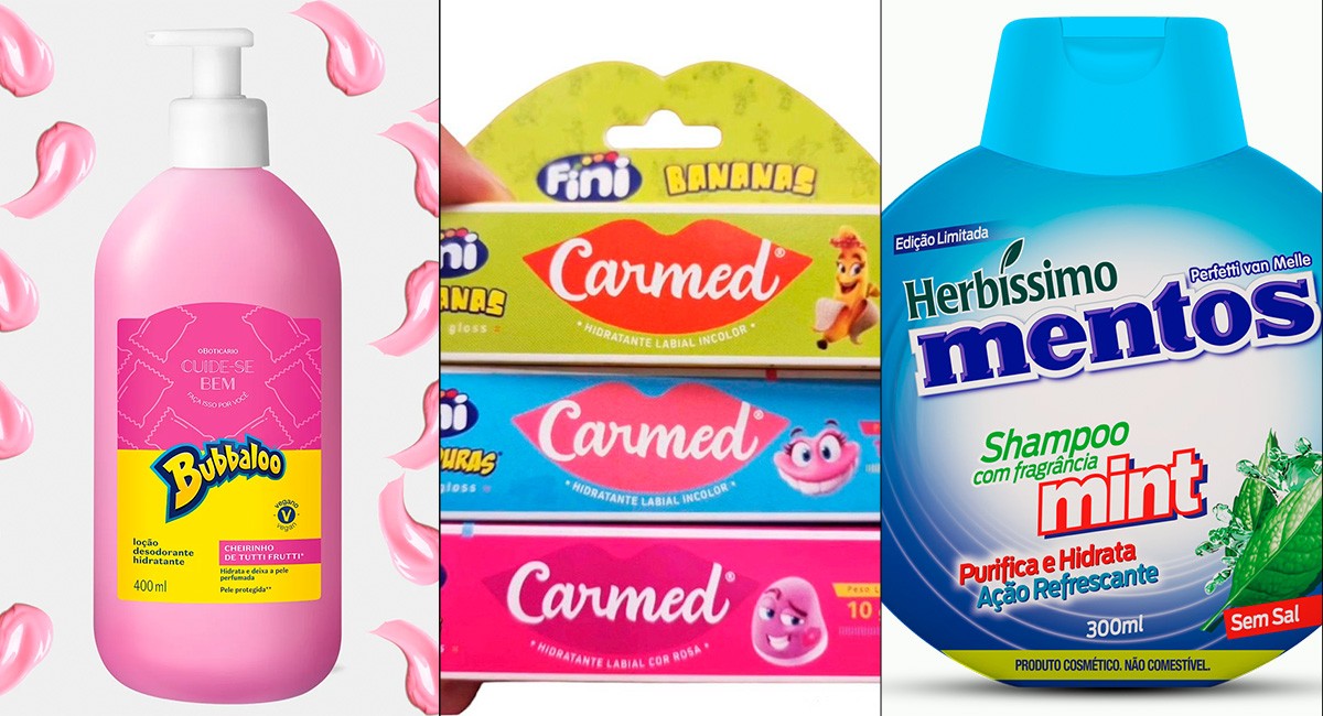 Xampu com Mentos, hidratante com Bubbaloo e protetor labial com Fini ...