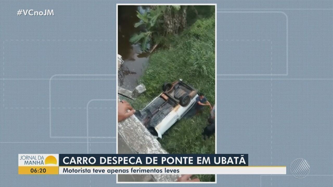 Homem sai ileso após carro em que estava cair de ponte de cerca de sete metros no sul da Bahia