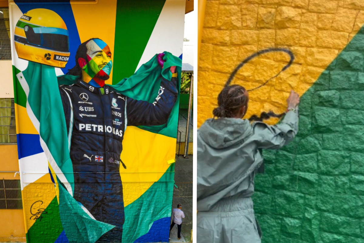 Kobra homenageia Lewis Hamilton com mural de 84m² em escola estadual na ...