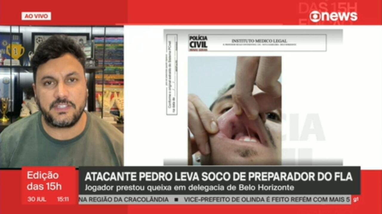 Foto mostra ferimento na boca de Pedro após soco; confusão aconteceu após jogo do Flamengo no ...