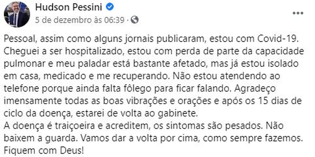 Vereador de Sorocaba Hudson Pessini testa positivo para Covid-19 ...