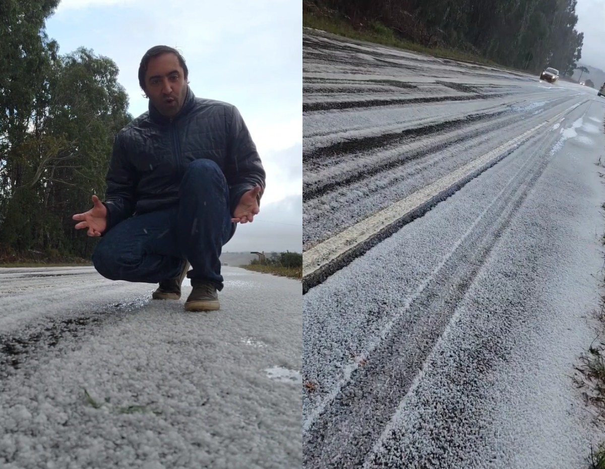 Granizo 'pinta' de branco e cobre de gelo rodovia da Serra de SC | G1